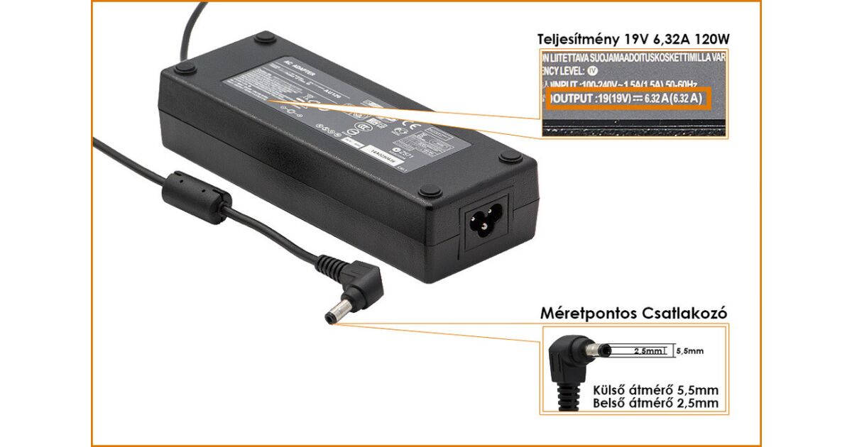 Asus N76 N76VZ 19V 6,3A 120W-os új, gyárival megegyező minőségű ...