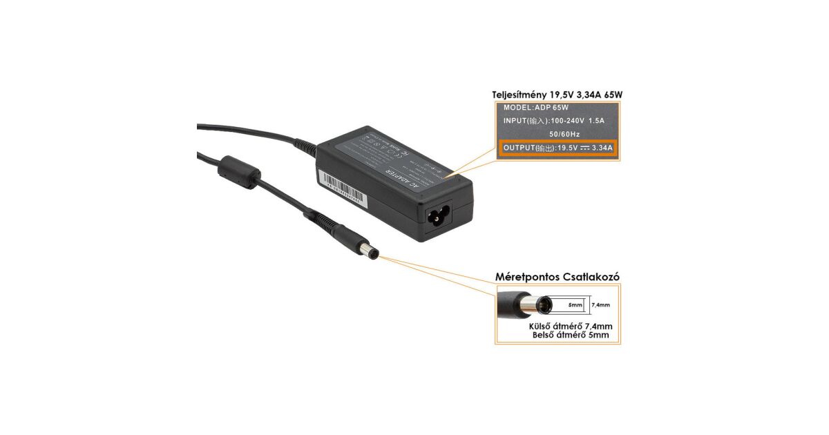 Dell Inspiron M5010 19,5V 3,34A 65W-os új, gyárival megegyező minőségű ...