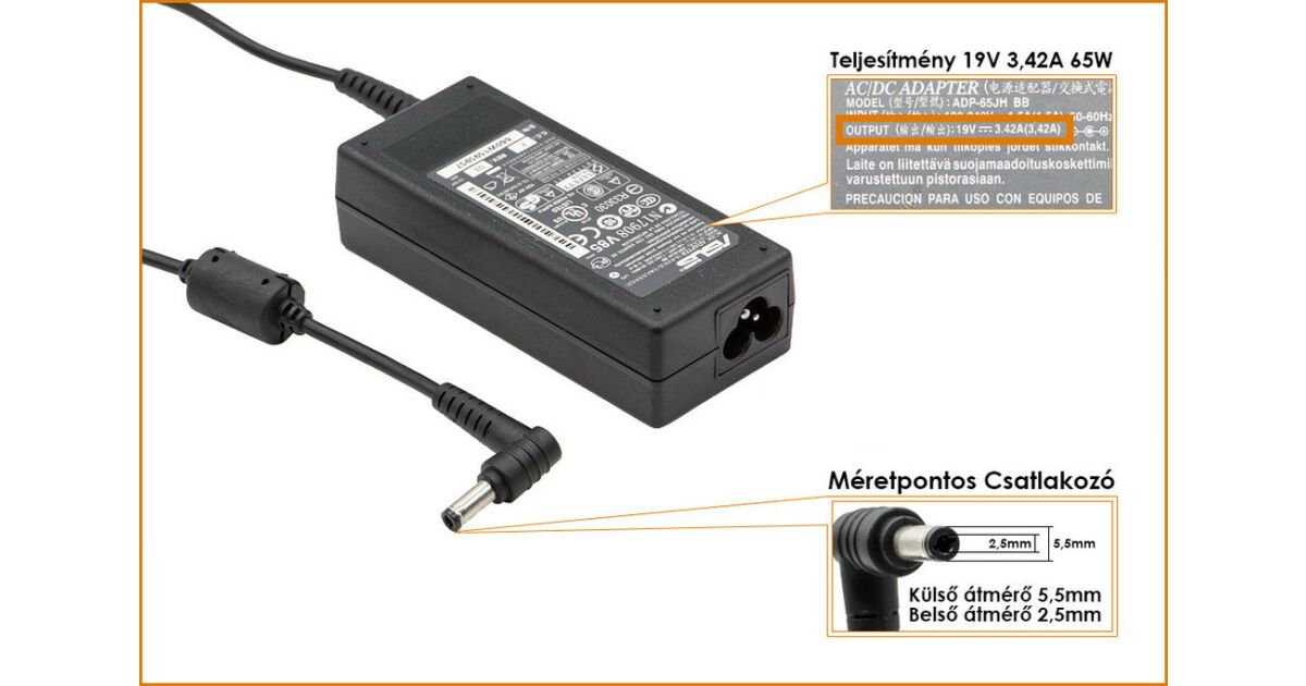 Asus X52 X52D 19V 3,42A 65W-os gyári új Laptop töltő | Pepita.hu