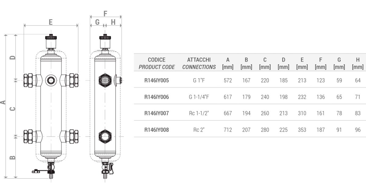 Giacomini R146IY008 Hydraulic Separator, RC 2, 9 m³/h, with insulation ...