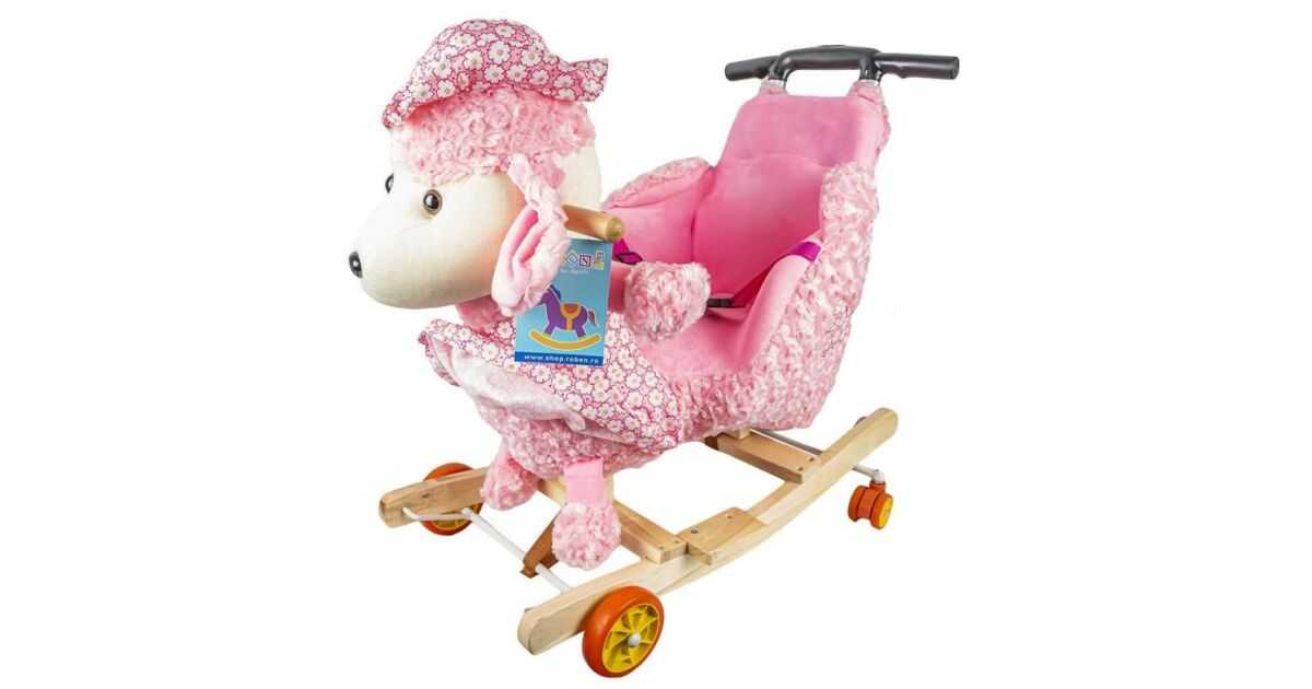 Balansoar Catelus roz, pentru bebelusi,roti rabatabile, muzica ...