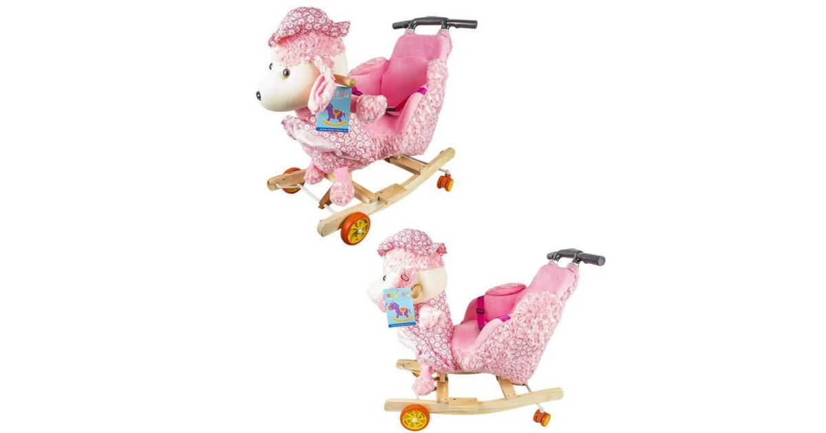 Balansoar Catelus roz, pentru bebelusi,roti rabatabile, muzica ...