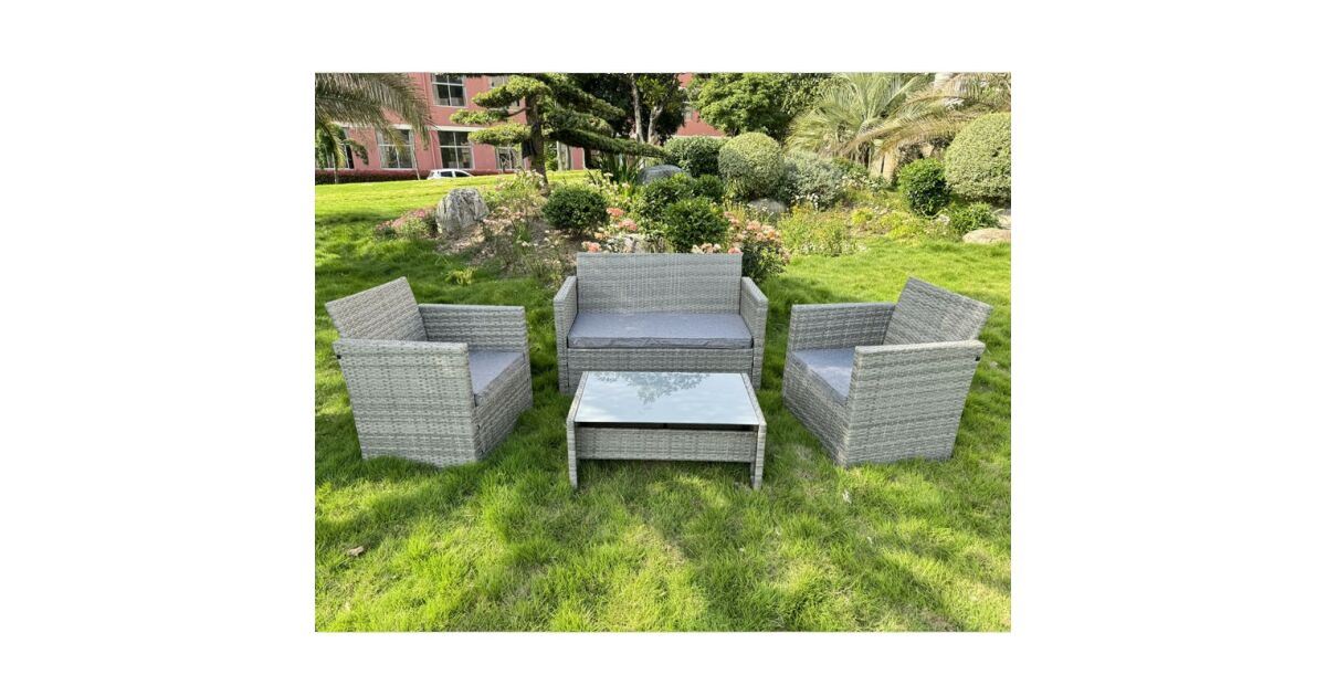 Set Mobilier Gradina 4 Piese, Ratan Gri, Perne Incluse | Pepita.com