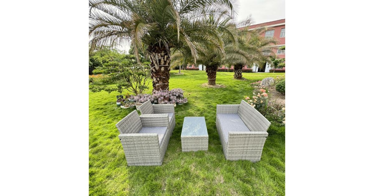 Set mobilier pentru gradina, 2 fotolii, masuta, canapea, ratan gri ...