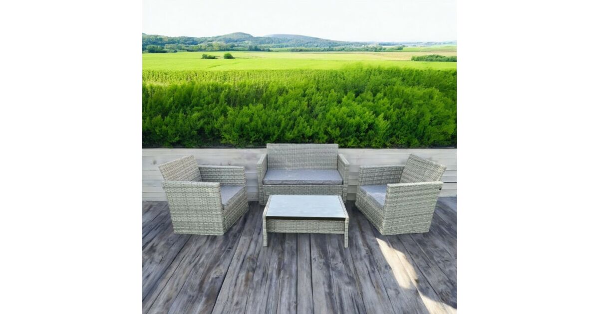 Set mobilier pentru gradina, 2 fotolii, masuta, canapea, ratan gri ...