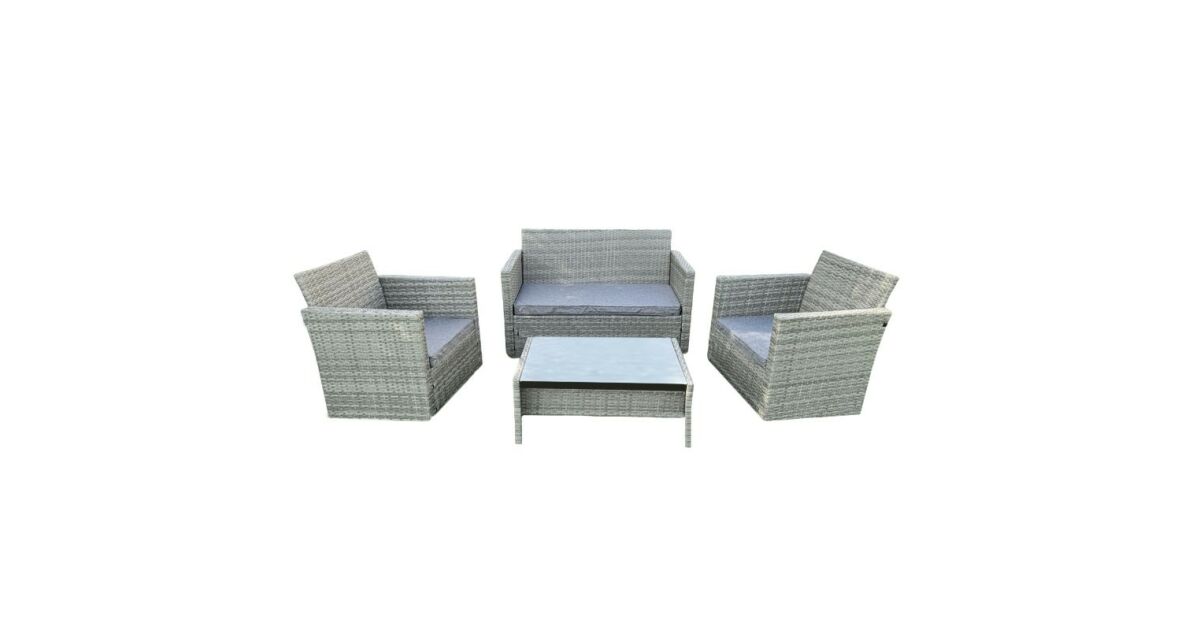 Set mobilier pentru gradina, 2 fotolii, masuta, canapea, ratan gri ...