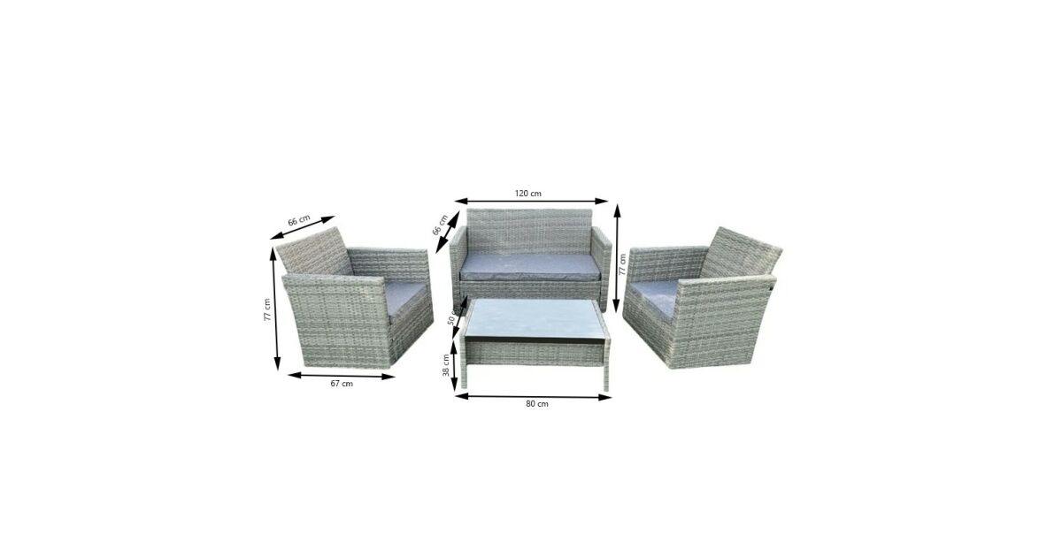 Set mobilier pentru gradina, 2 fotolii, masuta, canapea, ratan gri ...