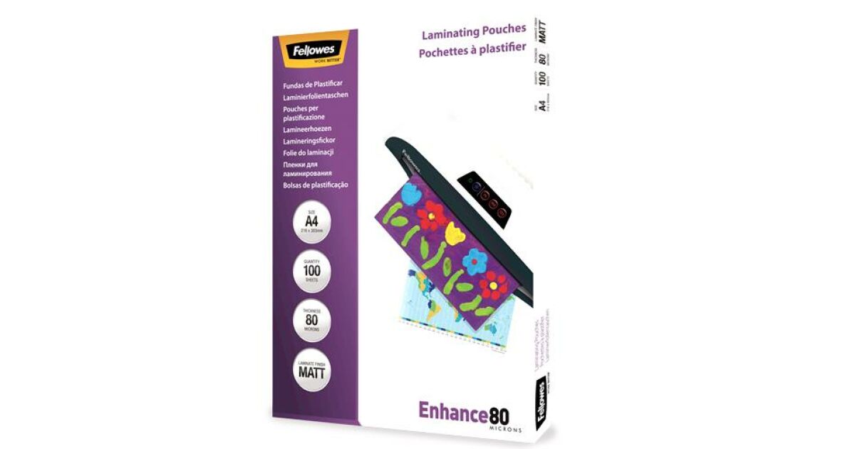 Fellowes A4 80 mikronos matt lamináló tasakok (100 db-os csomag ...