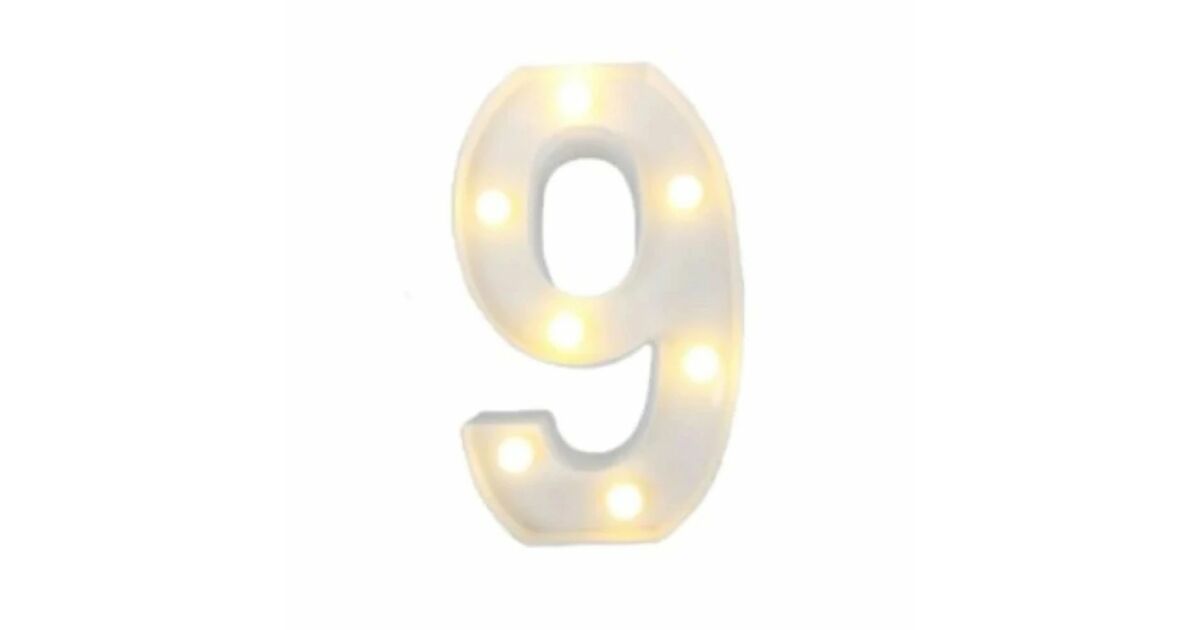 LED Dekorációs Lámpa - '9' Szám - 22 cm, Fehér Fény | Pepita.hu