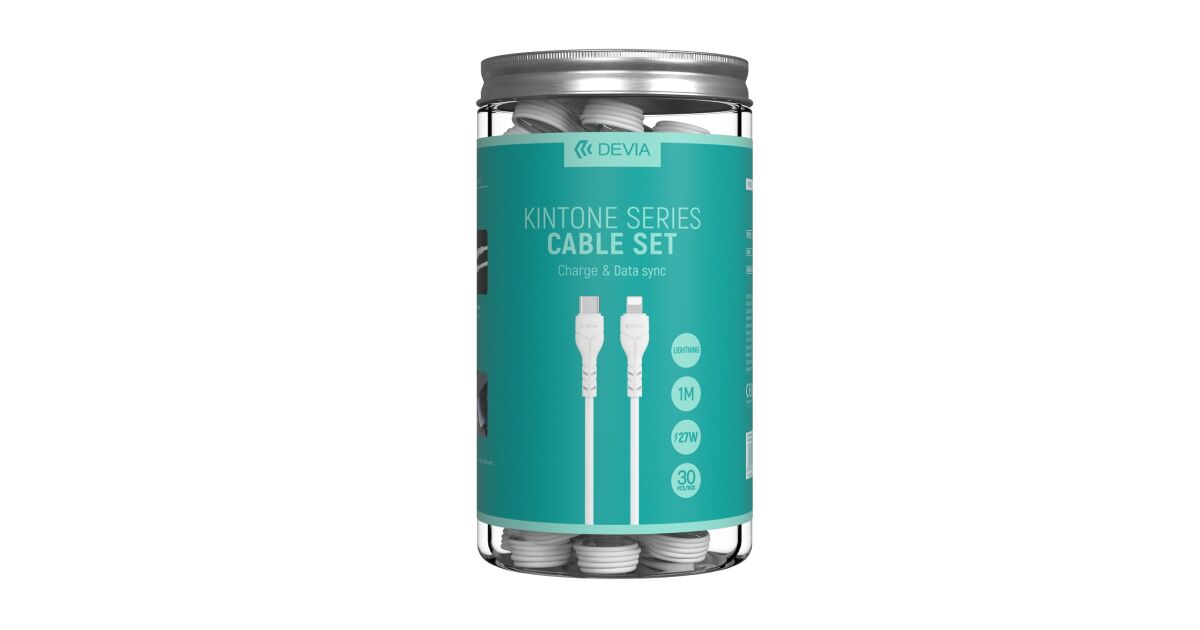 Devia Kintone Cablu USB-C la Lightning - 27W, 1m, Alb | Pepita.com