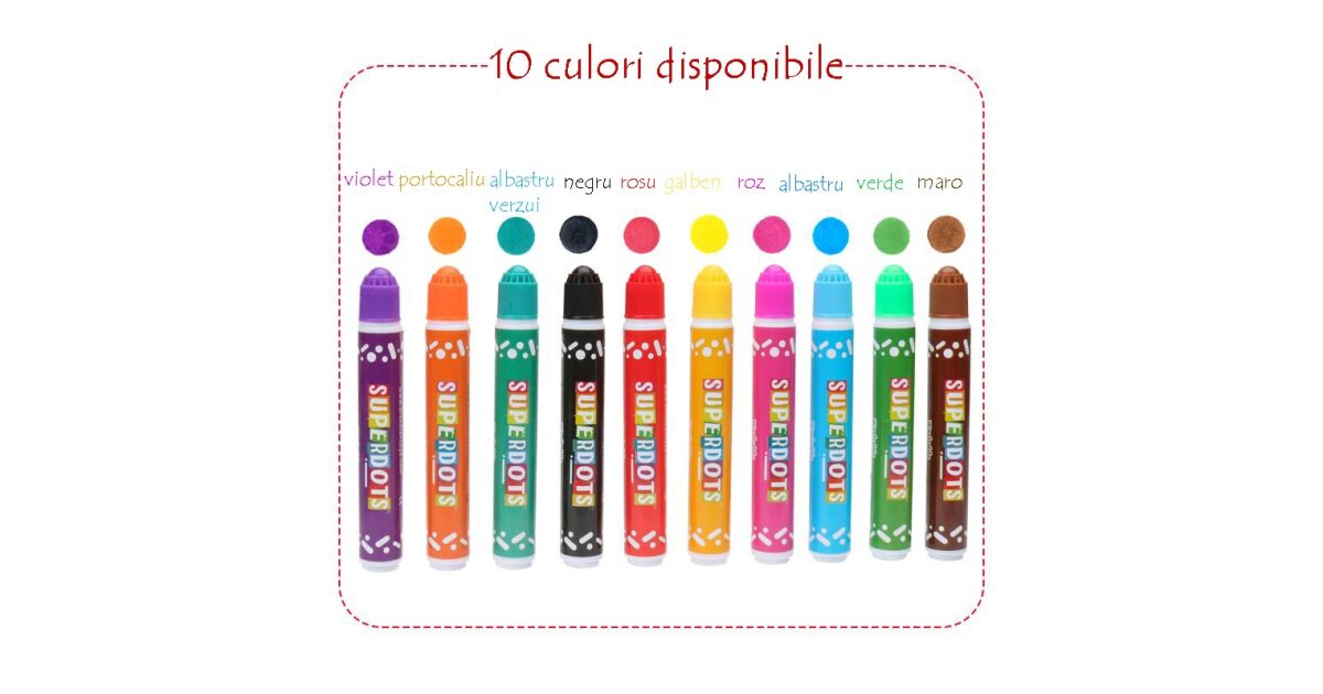 Set 10 carioci colorate, lavabile, varf bulina burete 1 cm, Dot Markers ...