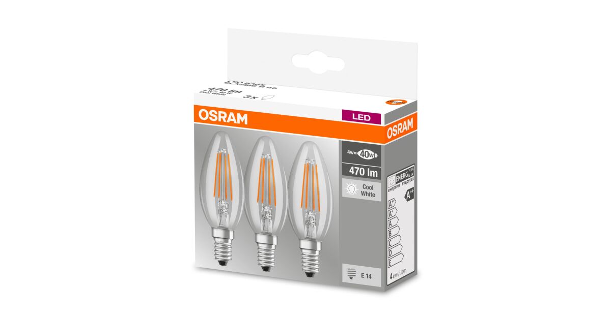 Osram Base E14 LED Gyertya Izzó - 4W, Hideg Fehér, 3db | Pepita.hu