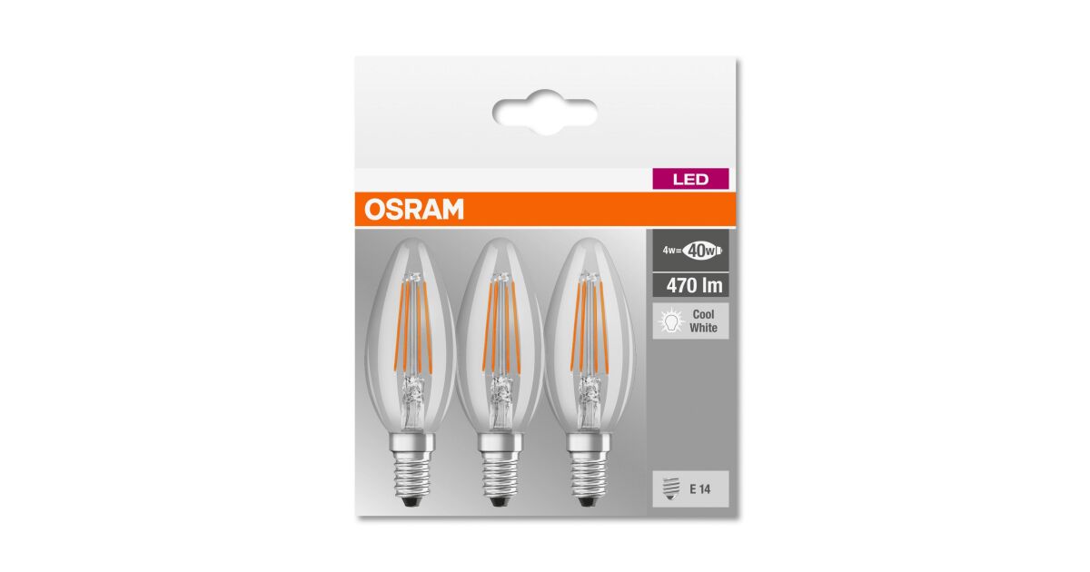 Osram Base E14 LED Gyertya Izzó - 4W, Hideg Fehér, 3db | Pepita.hu