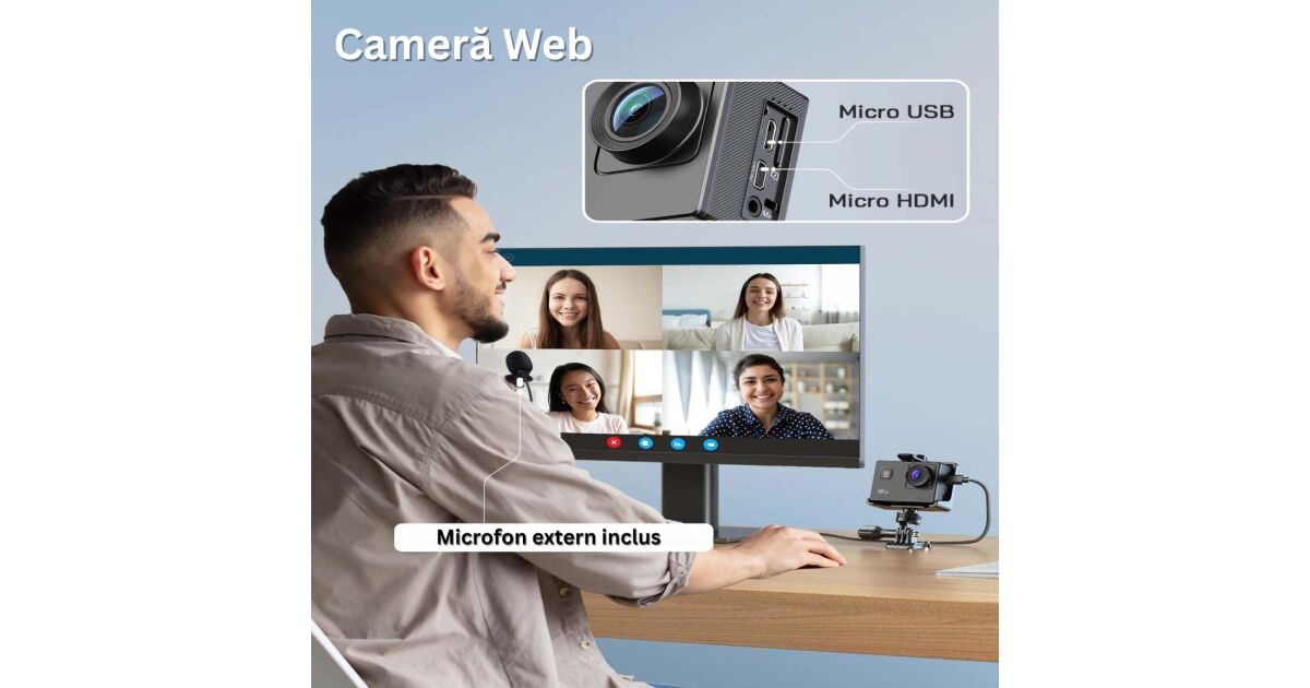 Camera Video Sport WiFi cu Telecomanda, 4K/30FPS, 20MP, LCD 2.0, EIS ...