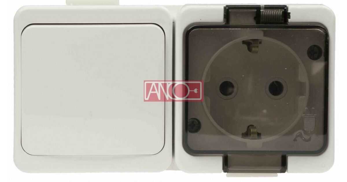 Anco Junior kapcsoló + földelt dugalj, IP44 falon kívüli kapcsoló és ...