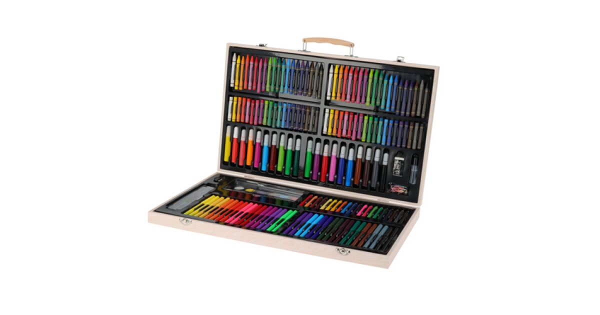 180 részes gyerek rajz és festőkészlet praktikus fa bőröndben | Pepita.hu