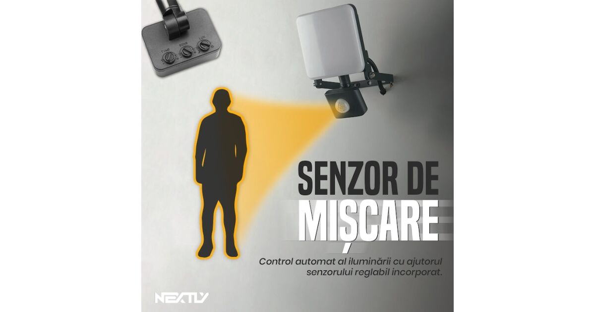 Proiector LED de exterior cu senzor de miscare NEXTLY, putere 50W ...