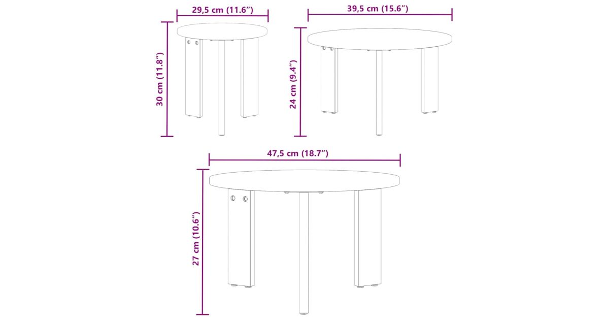 Măsuță de cafea 3 buc Natur 47,5 x 47,5 x 27 cm | Pepita.com