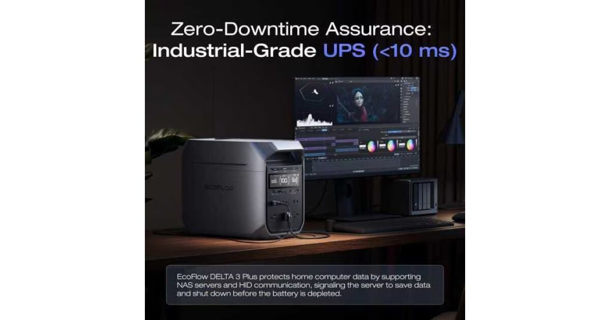 Tragbare Ladestation EcoFlow Delta 3 Plus LiFePO4 1kWh 1800W USV 10ms ...