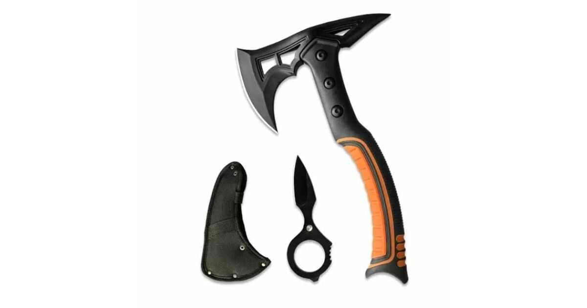 Topor multifunctional tactic pentru camping si outdoor, lama otel ...