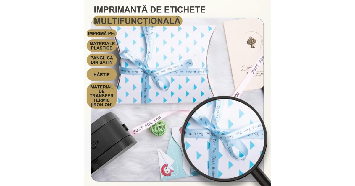 Imprimanta Termica PLEMORY® Etichete, Portabila-1000mAh, Fara Cernela, Imprima pe 4 tipuri de ...