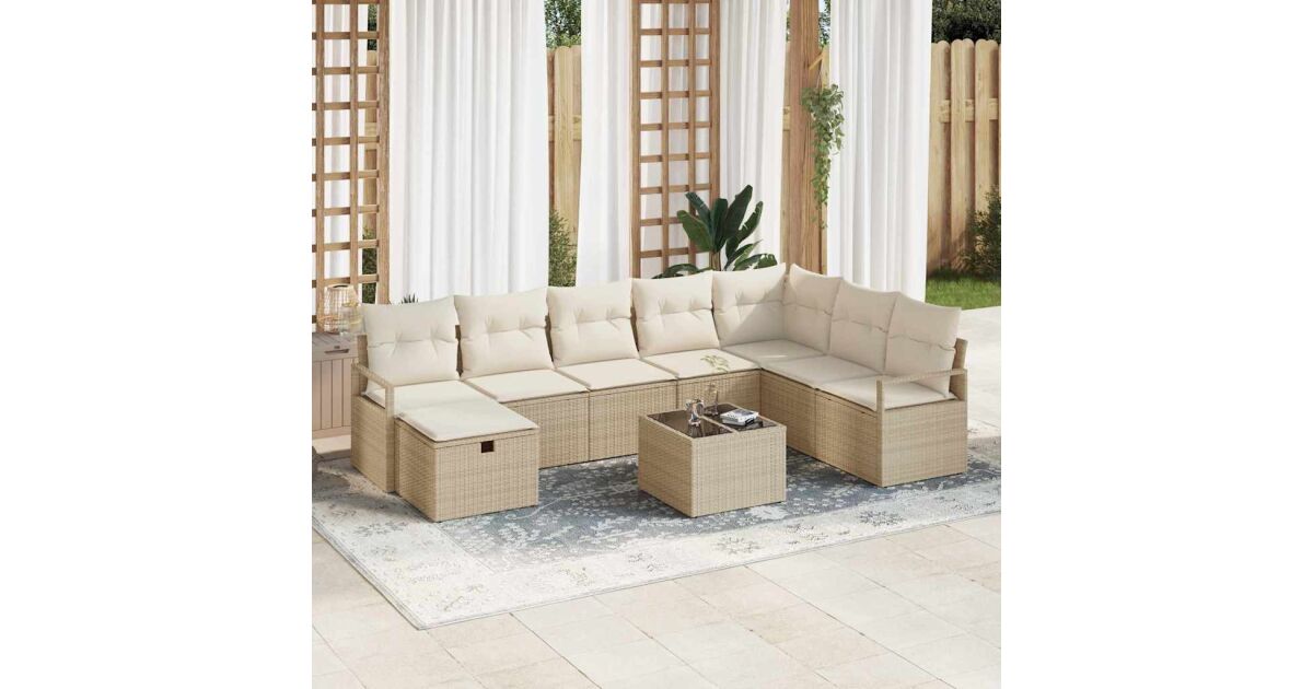 Set canapea de grădină 9 buc bej și crem 287 x 177 x 85 cm | Pepita.com