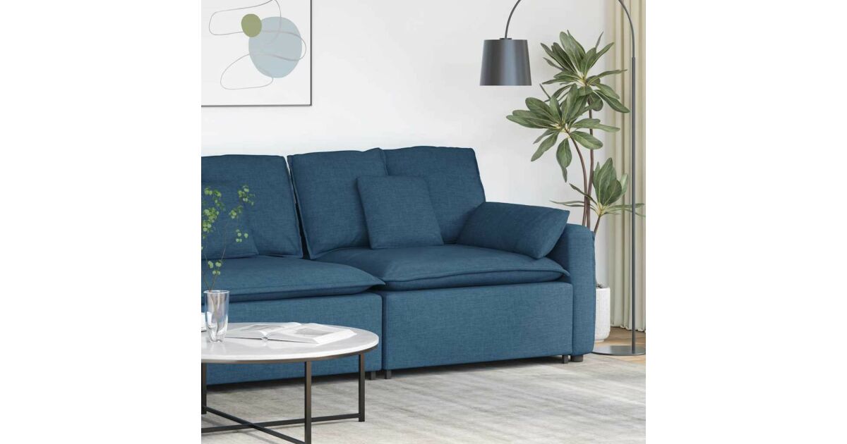 Canapea modulară albastră, modul final cu brațe și perne, 100 cm ...