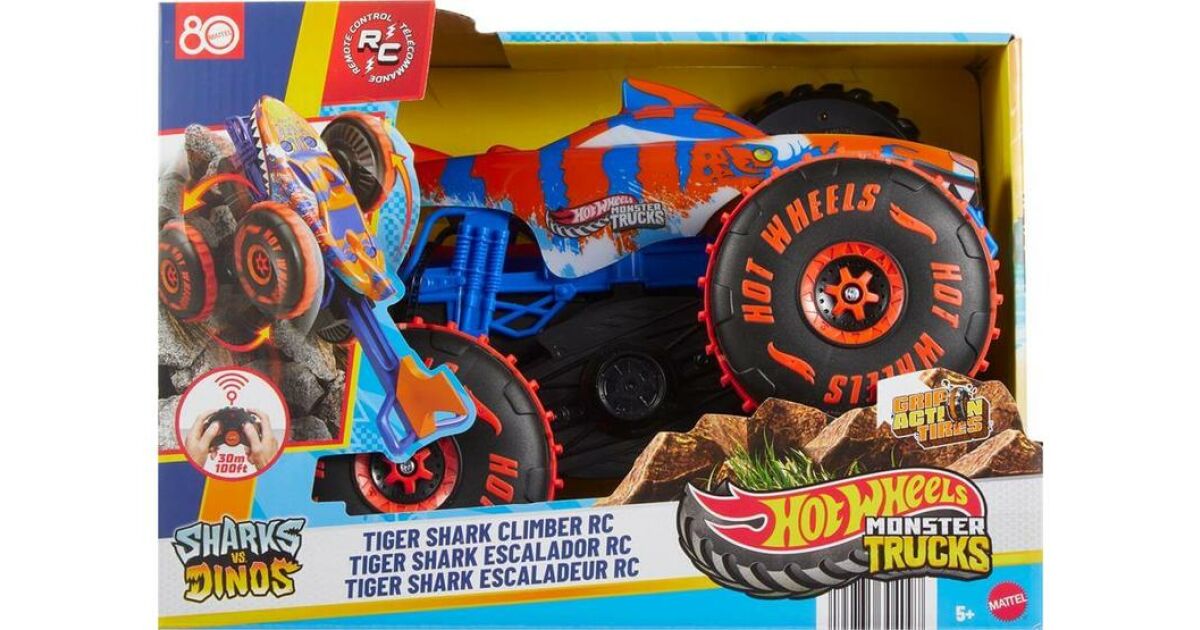HOT WHEELS MONSTER TRUCK HAIE GEGEN DINOS FERNSTEUERBARER WAGEN ...