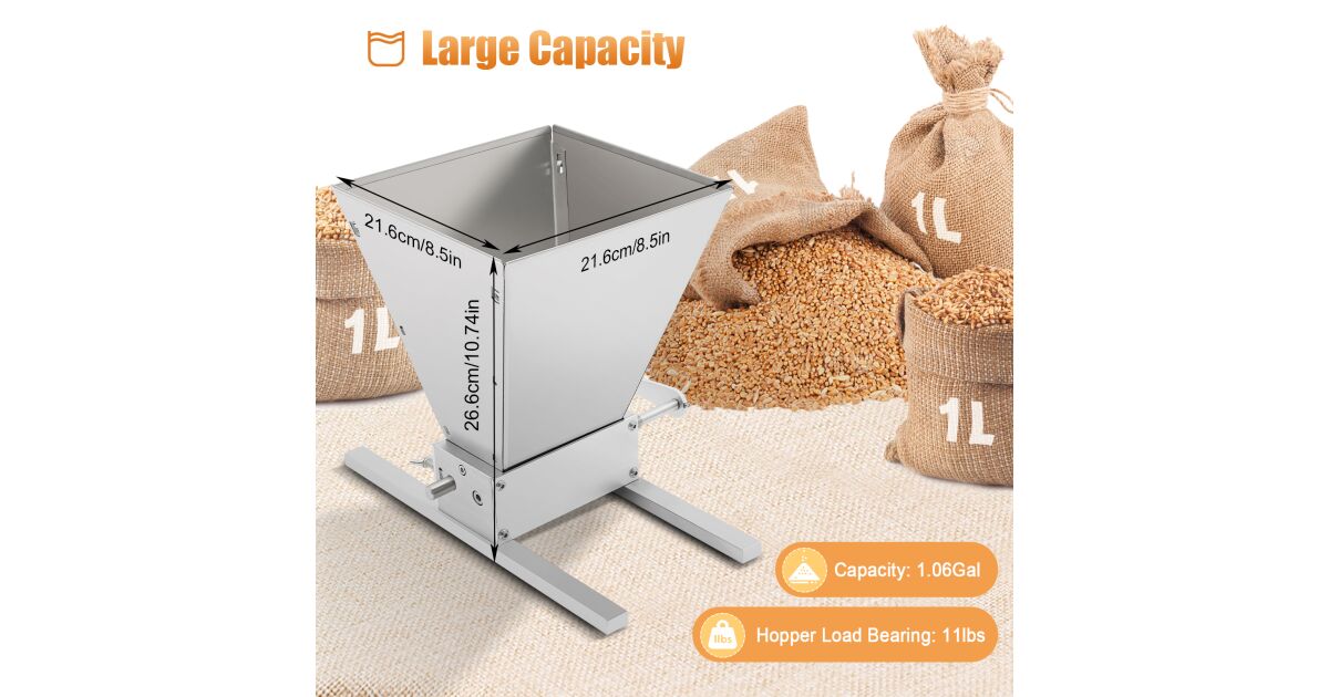Manual Grain Mill, Adjustable Roller Gap, Large Capacity Hopper, Dual ...