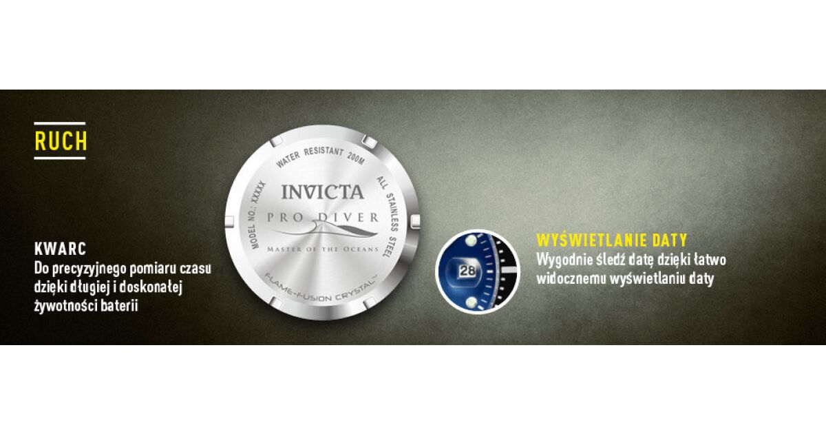 ZEGAREK MĘSKI INVICTA PRO DIVER 22054 - WODOSZCZELNOŚĆ 200m, koperta ...