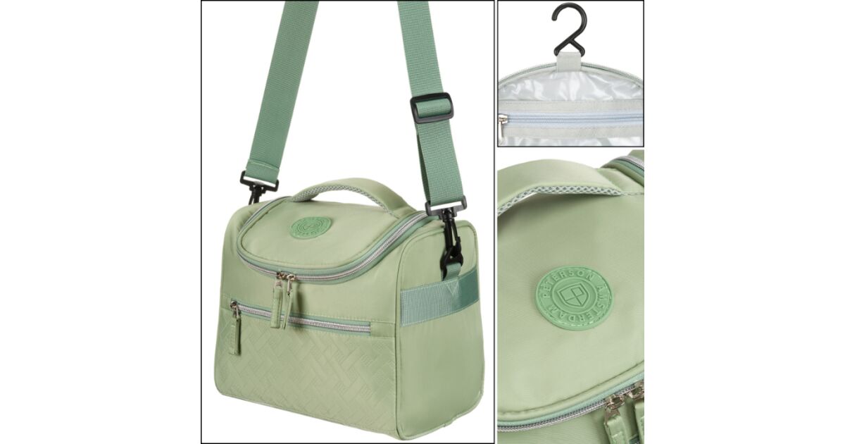 Zielona kosmetyczka podróżna z tkaniny syntetycznej z haczykiem do ...