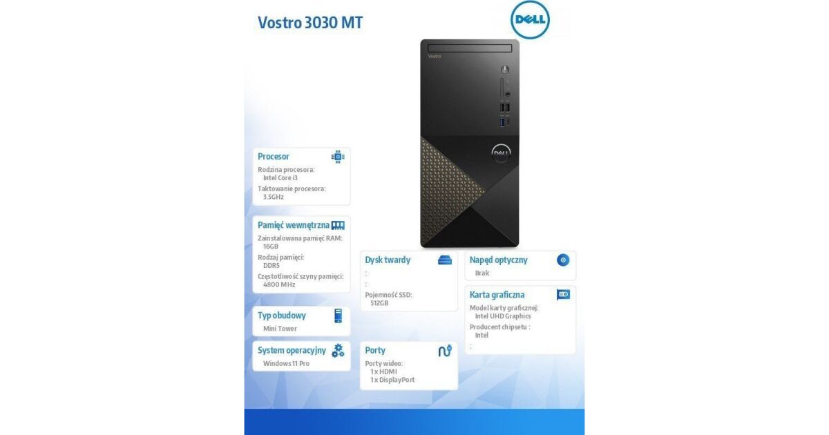 DELL Vostro 3030 Intel® Core™ i3 i3-14100 16 GB DDR5-SDRAM 512 GB SSD ...