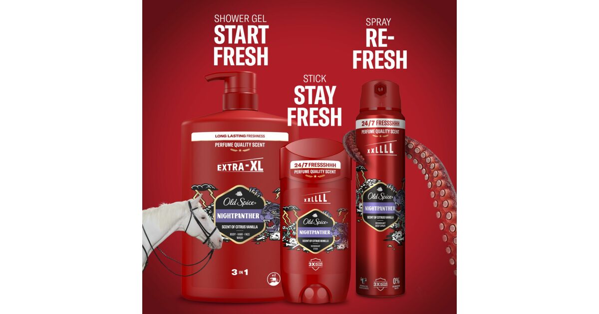 Old Spice Night Panther 3in1 férfi Sampon és Tusfürdő 4x1000ml | Pepita.hu