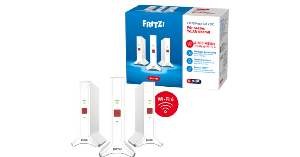 AVM WLAN Reichweitenverstärker FRITZ!Mesh Set 4200 3er-Set 20003107 LAN ...