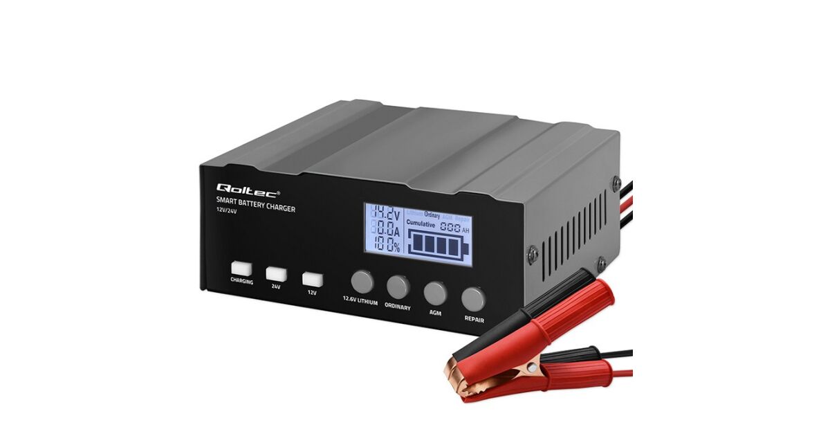 Qoltec 52491 Intelligens Mikroprocesszoros Jármű Akkumulátortöltő 12A ...