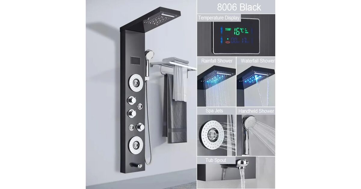 Panou de dus, functie de precipitatii si cascade, lumina LED cu afisaj ...
