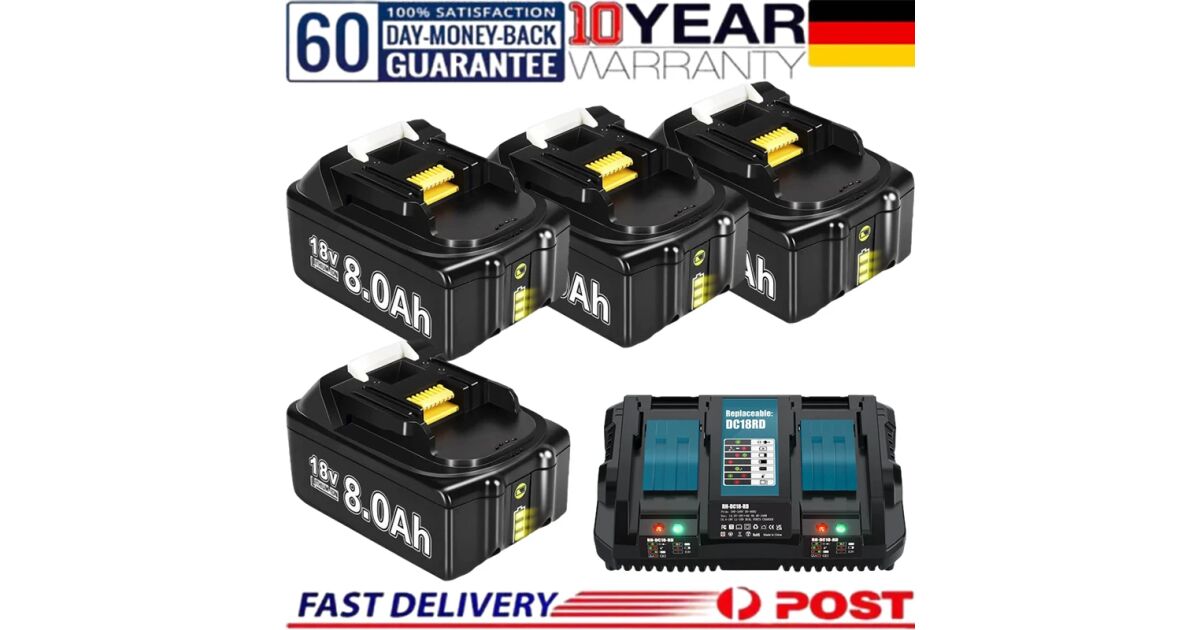 8000 mAh kapacitás, 18 V feszültség, Li-Ion típus, 4X8.0Ah1X6A töltő ...