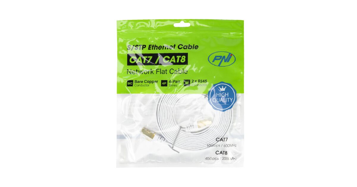 Cablu de retea plat S/STP CAT7 PNI U7030W, 2 x RJ45, 4 perechi de fire ...