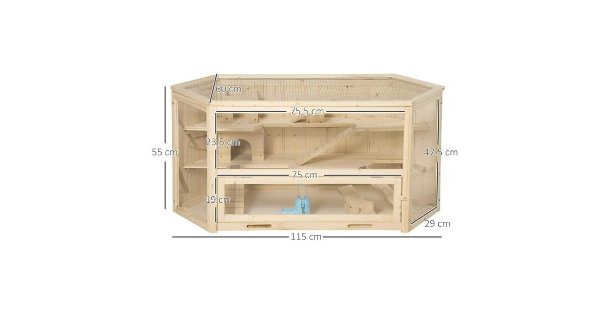 Cușcă pentru hamsteri, structură robustă, acces ușor, lemn natural ...
