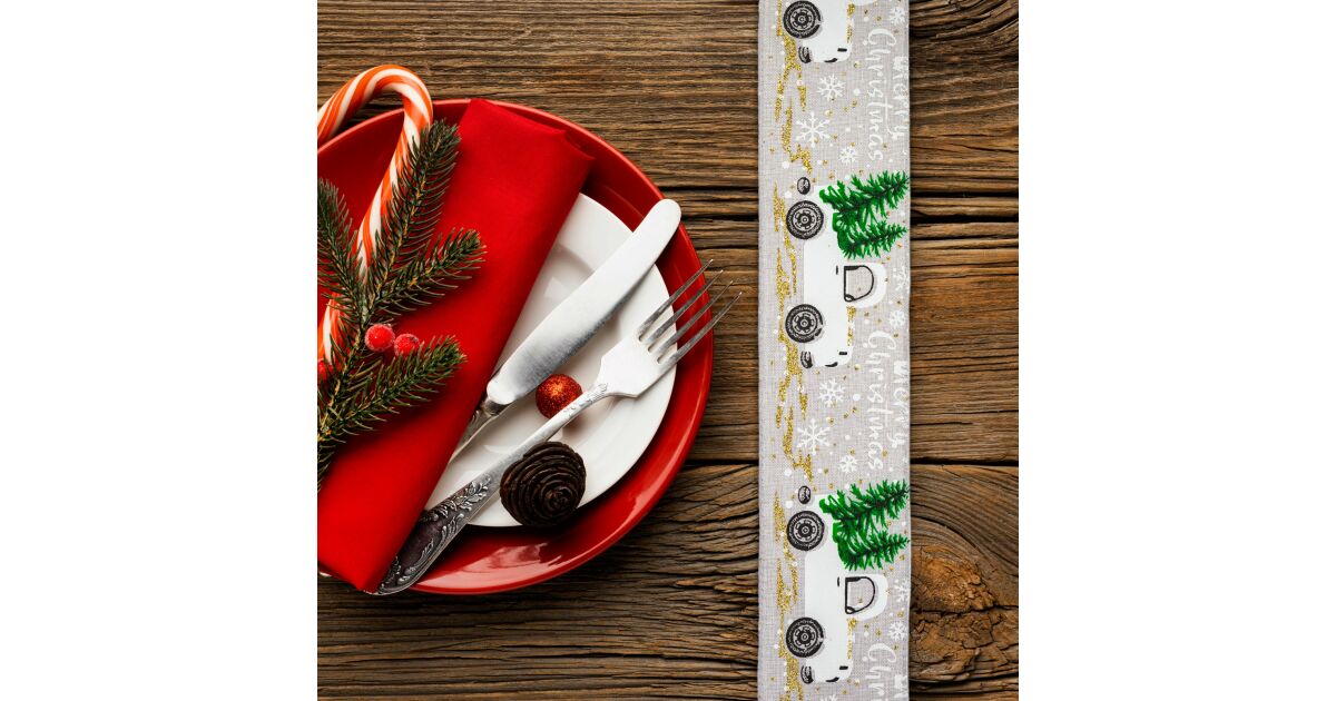 Panglică de Crăciun - Albă, cu Sclipici și Inscripție 'Crăciun Fericit ...