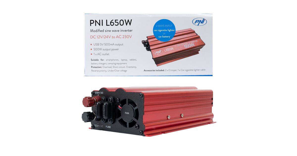 PNI L650W Feszültséginverter, kettős tápegység 12V/24V, kimenet 230V ...