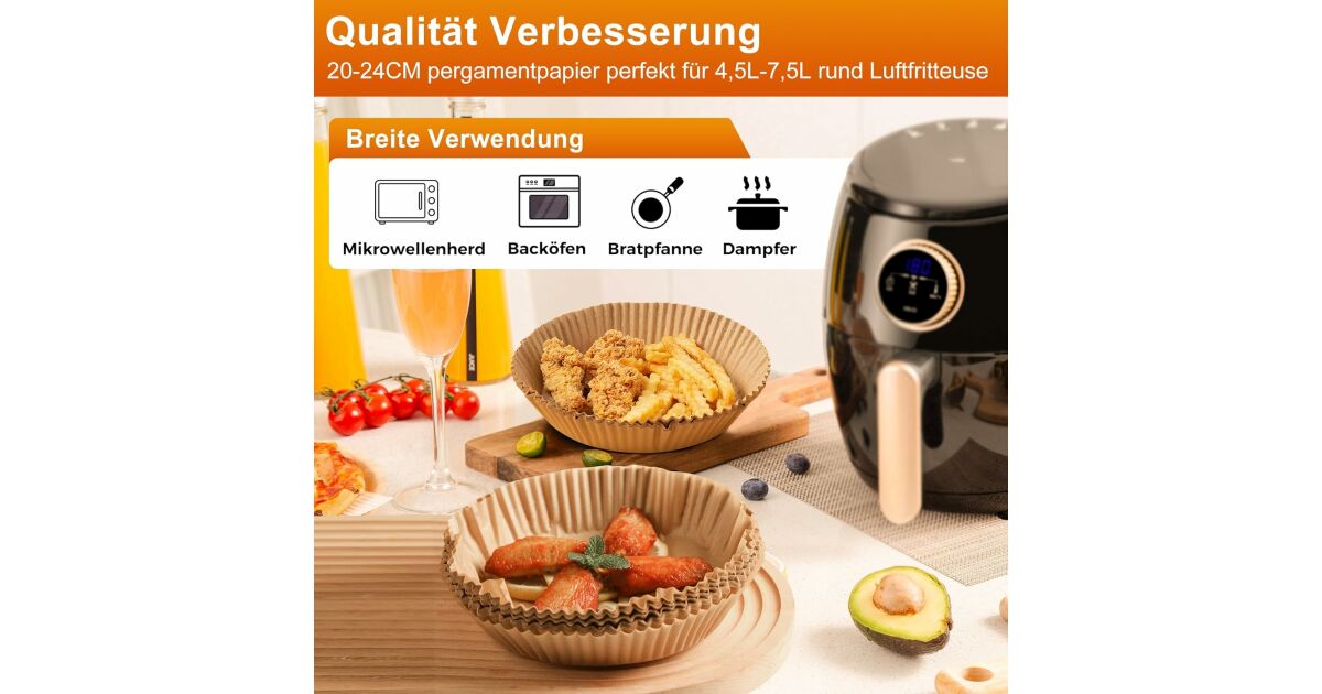 200x Wkłady Air Fryer Papier do Frytkownicy Beztłuszczowej- Pergaminowe ...