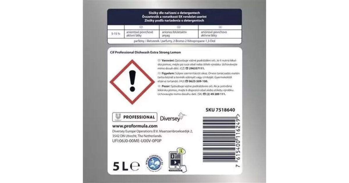 Cif Dishwash Extra Strong Lemon kézi mosogatószer 5L (2db/karton ...