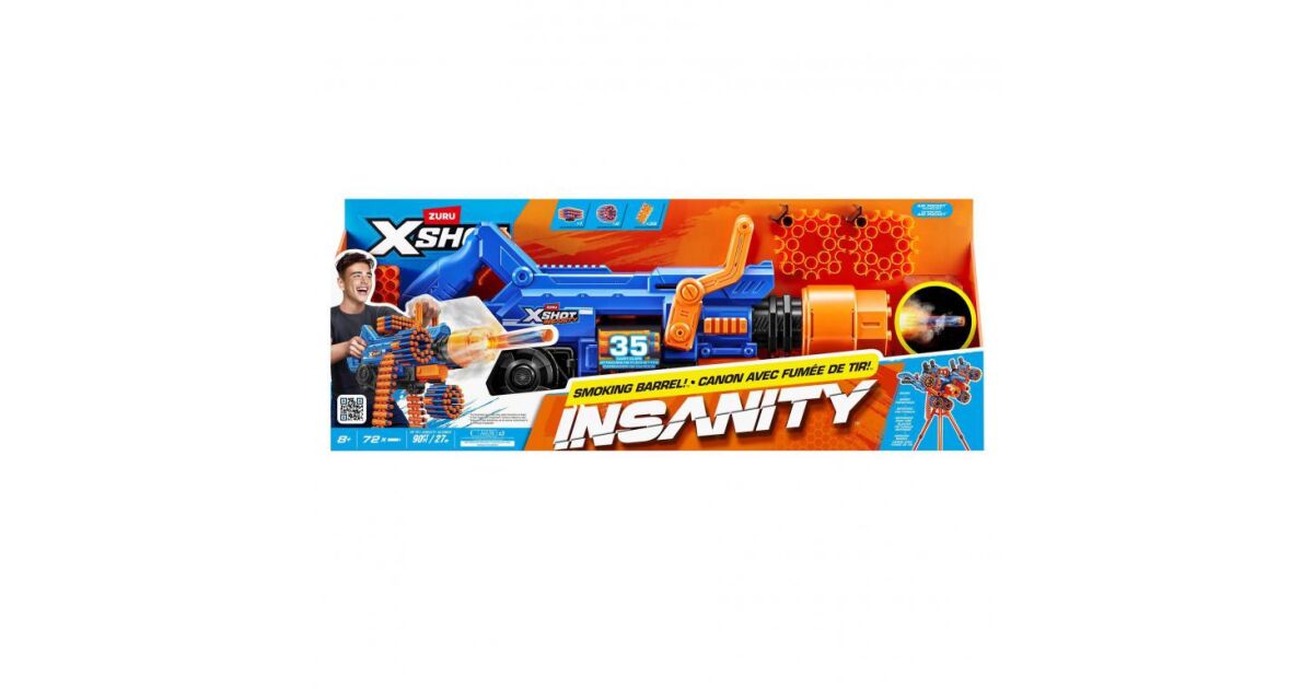X-Shot Insanity Mega Barrel szivacslövő puska, fény-és füsteffektek, 72 ...