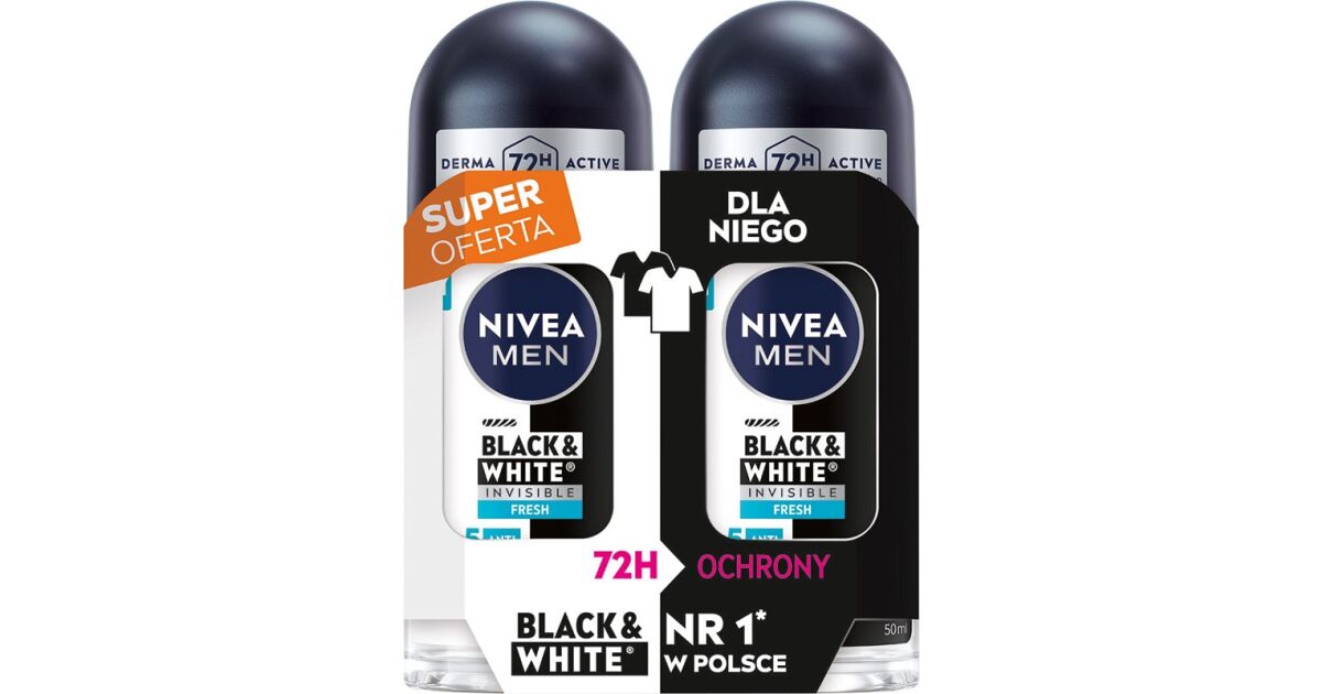 NIVEA MEN Antyperspirant w kulce Black & White Invisible Fresh DUO 2x50 ...