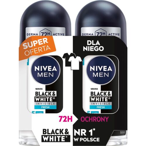 NIVEA MEN Antyperspirant w kulce Black & White Invisible Fresh DUO 2x50 ...