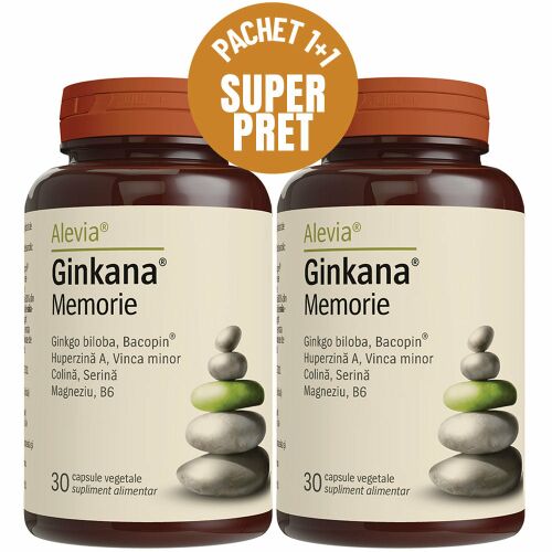 Pachet Ginkana Ginkgo Biloba 120mg, 30 Comprimate + 30 Comprimate ...