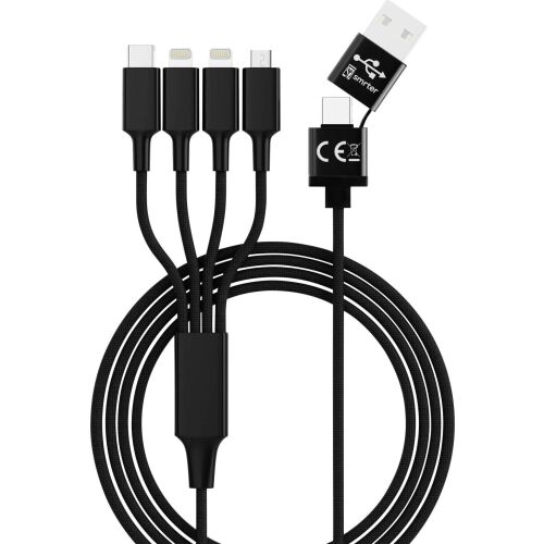 Cablu USB Smrter USB-A - USB-C + MicroUSB + 2x Lightning 1.2 m Negru ...