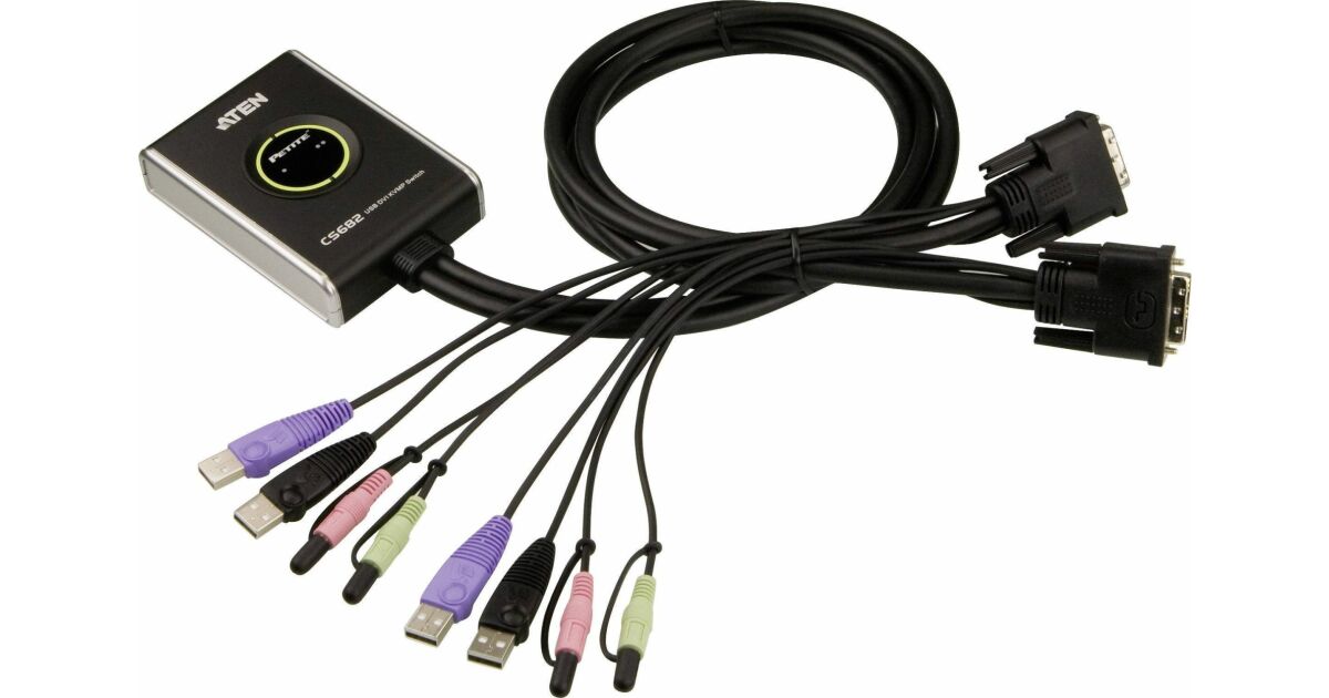 2-Port USB 2.0 DVI KVM Switch (schwarz, CS682) | Pepita.com