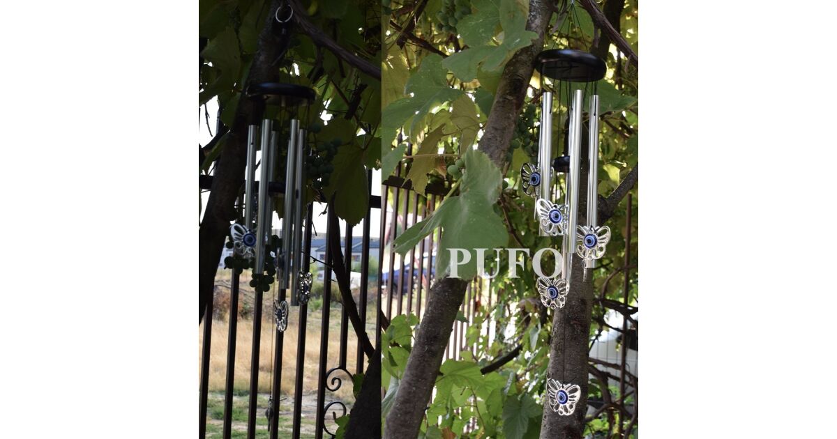 Clopotel de vant cu 5 tuburi sonore metalice argintii pentru casa sau ...